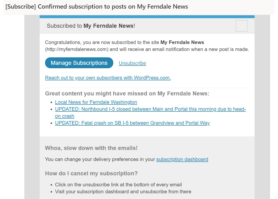Manage your Whatcom News email subscription | Whatcom News